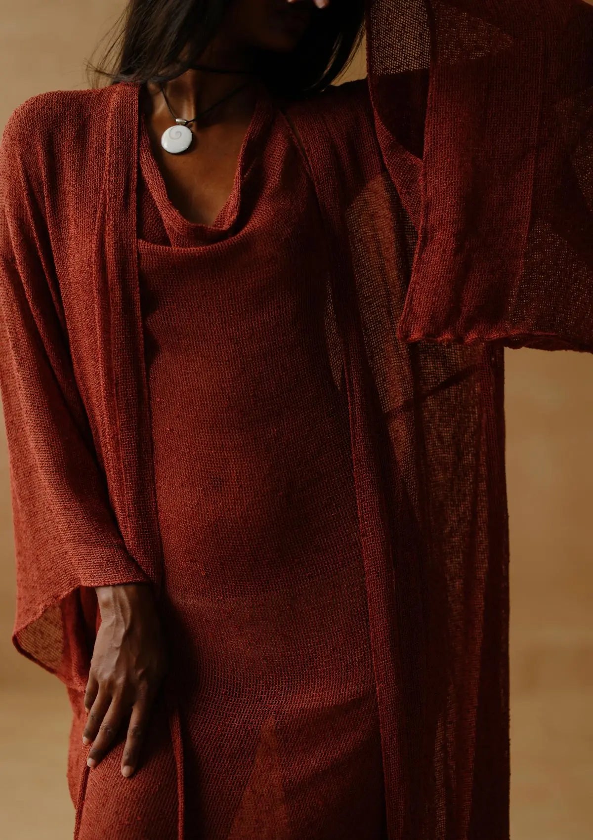 MARA HALTER DRESS- BAKED CLAY - Studio Tia