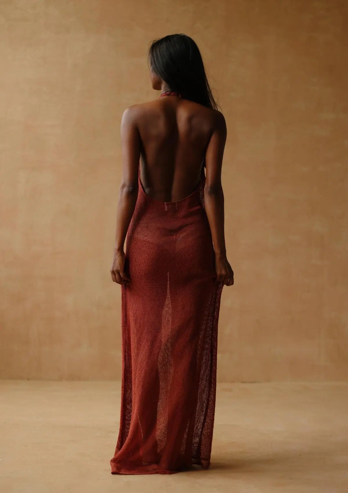 MARA HALTER DRESS- BAKED CLAY - Studio Tia