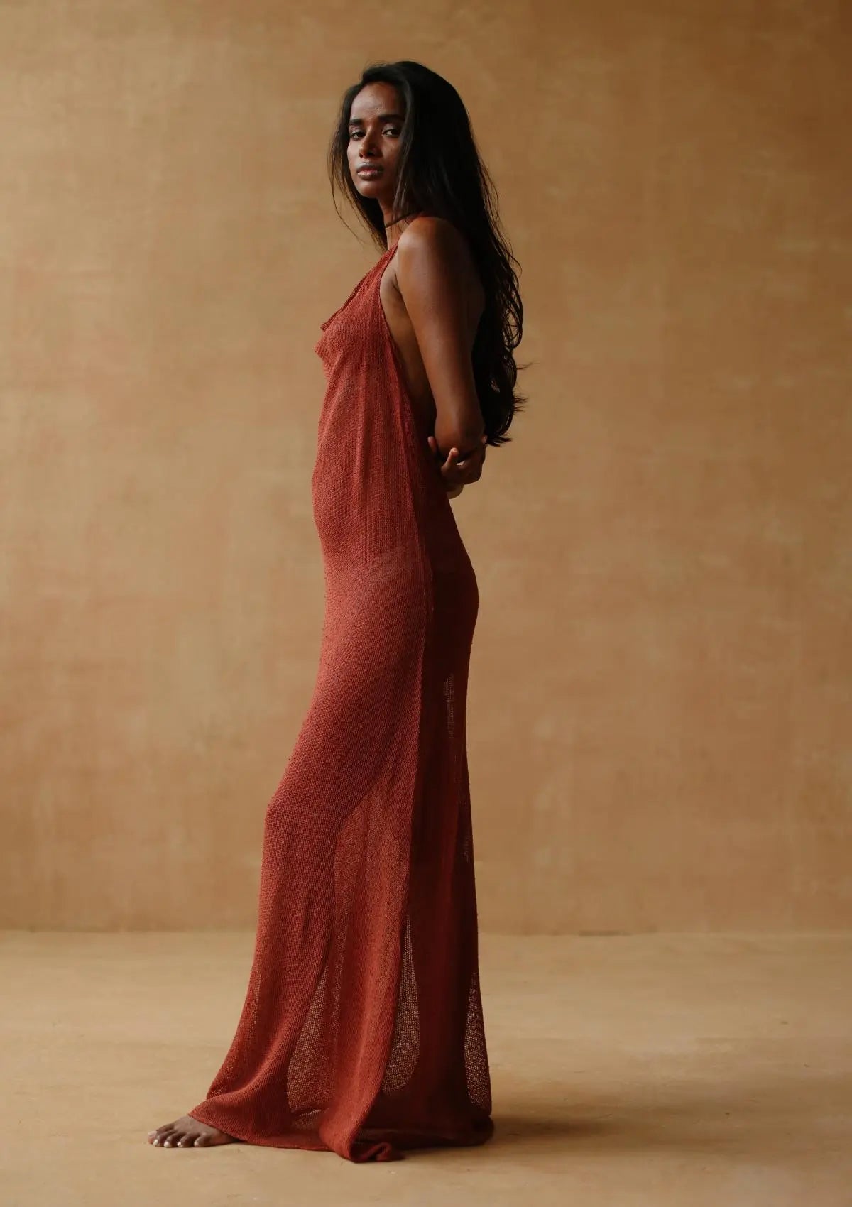 MARA HALTER DRESS- BAKED CLAY - Studio Tia