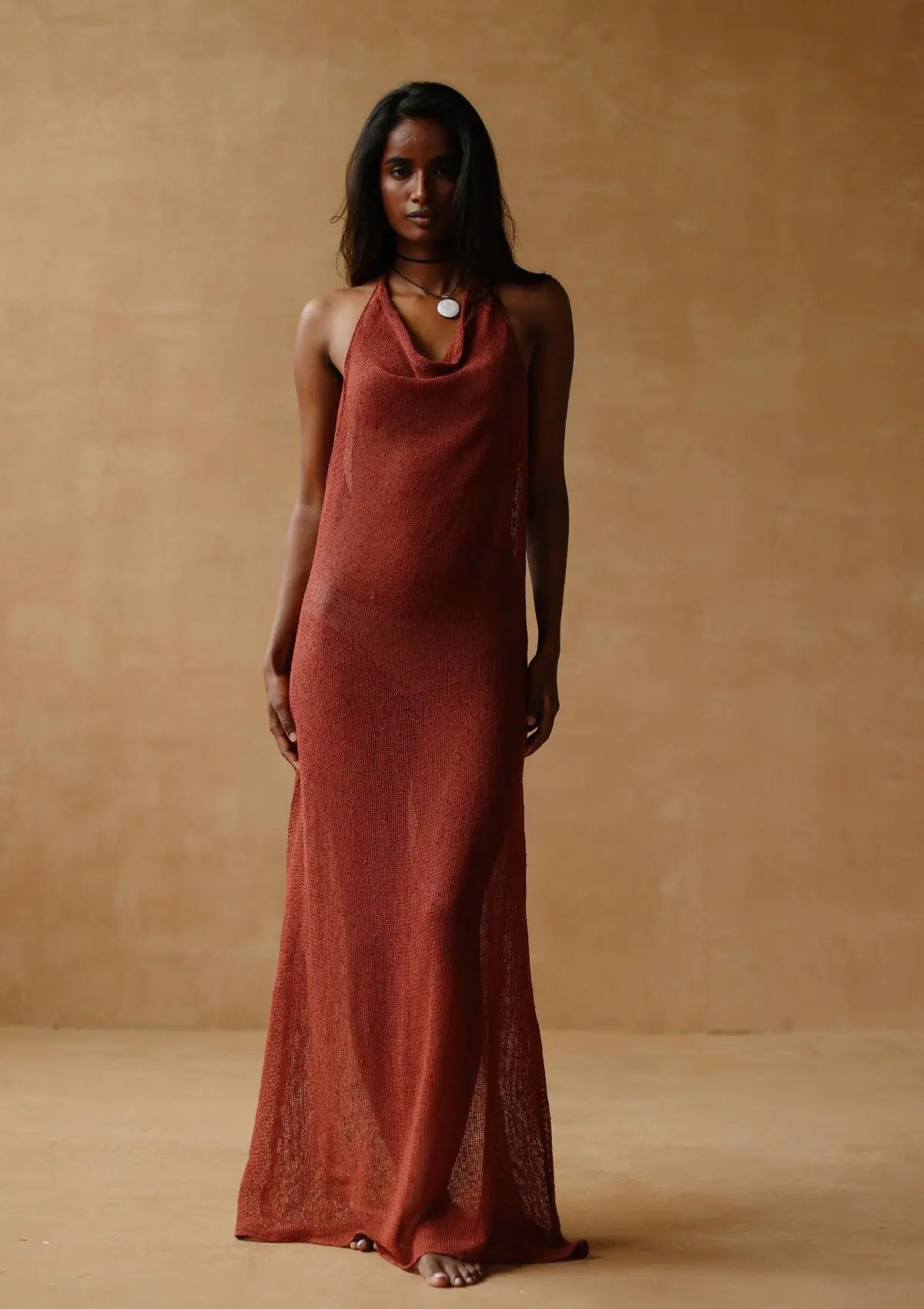 MARA HALTER DRESS- BAKED CLAY - Studio Tia
